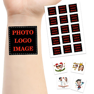 Custom Temporary Tattoo for Adults Women Men with Photo Personalized Fake Face Tattoos Name Text Logo Customized Tattoo Gift Birthday Wedding Xmas Bachelorette Party Graduation Decor