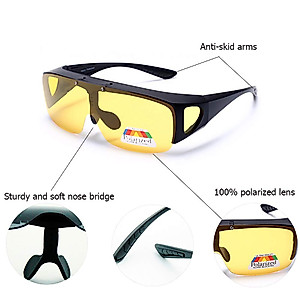 DBWEAR Night Vision Glasses Polarized Fit Over Prescription Flip Up Lens Driving Night Glasses for Men Women, Yellow, Large