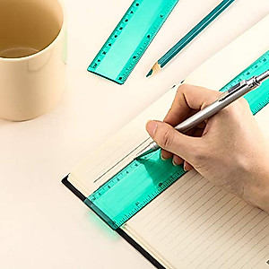 Plastic Ruler Straight Ruler Plastic Measuring Tool (Green, 6 Inch, 12 Inch)