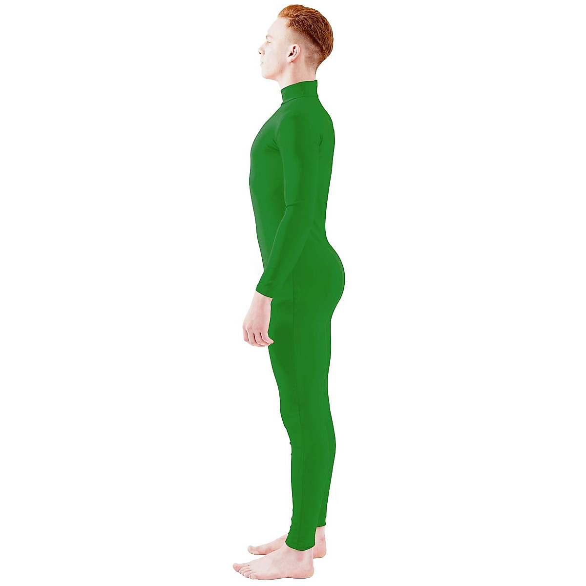 Ensnovo Adult Spandex Turtleneck Long Sleeve One Piece Unitard Bodysuit Dancewear Green, XL