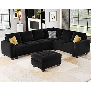 Belffin Velvet Long 2-Seat Module for Modular Sofa Sectional Couch Accent Armless 2 Seater Sofa Couch Chair Modern Fabric Black