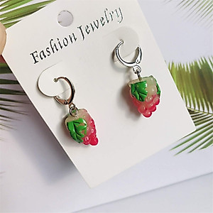 DAMLENG 12 Pairs Creative Cute Simulation Fruits Dangle Drop Earrings Sets Statement Handmade Lemon Strawberry Hoop Earrings For Women Jewelry Gifts (12 Pairs Fruits Earrings)