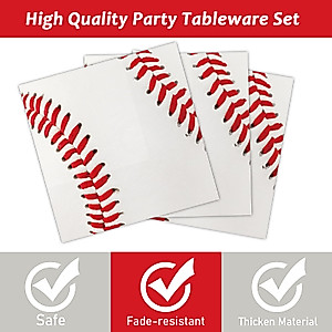 gisgfim 96 Pcs Baseball Party Supplies Bundle Paper Plates Napkins Baseballs Party Birthday Decorations Favors For Girls Serves 24