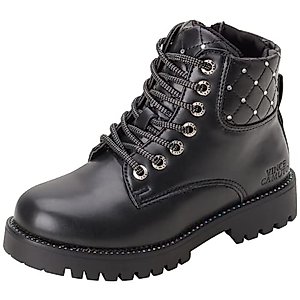 Vince Camuto Girls' Biker Boots - Quilted Chunky Combat Moto Biker Work Boots (Little Girl/Big Girl), Size 1.5, Black