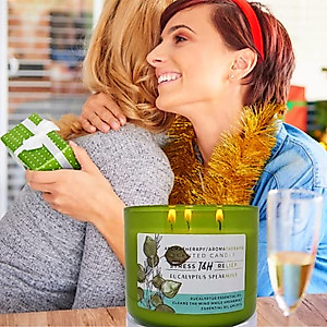 Stress Relief Aromatherapy Candles Eucalyptus Spearmint Scented Candle | 15.8 oz Soy Candles for Home | Decorative Candles Long Lasting 3 Wick Candle