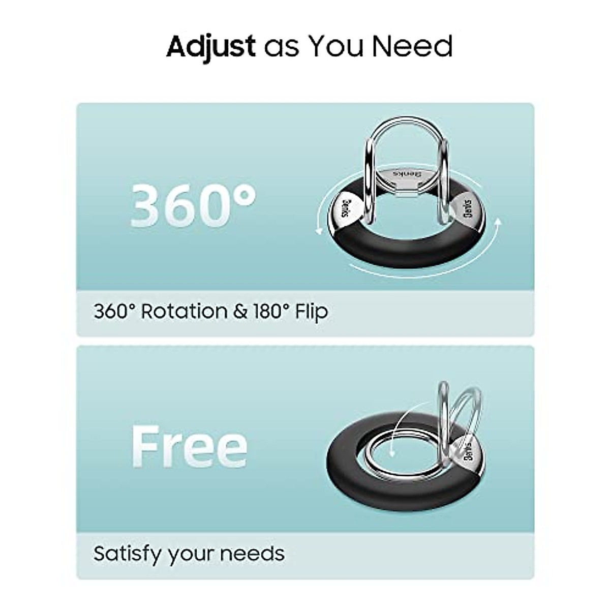 Benks Magnetic Phone Ring Holder Compatible with Magsafe, Adjustable Finger Ring Grip for iPhone 14/13/12 Series, Removable Kickstand - Black