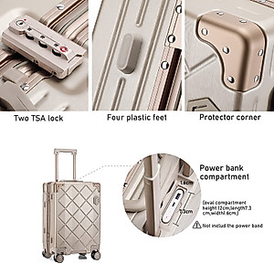 Somago Carry On Luggage with Spinner Wheels 20in Lightweight Suitcase Built in TSA Aluminum Frame PC Hardside Rolling Suitcases Travel Case (Titanium Gold)