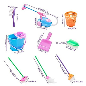 9 Pieces Miniature Dollhouse Cleaning Supplies, Mini Mop, Dustpan, Brush, Broom and Bucket Housework Tools, Doll House Accessories Pretend Play Decoration