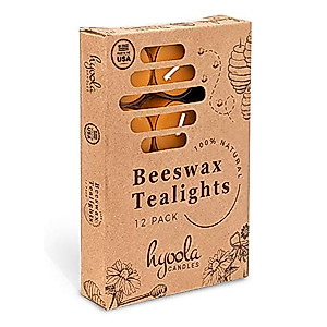 Pure Beeswax Tea Lights - 12 Pack - Handmade Decorative Unscented - Tealight Candles - 4 Hour Burn Time, Clear Cup
