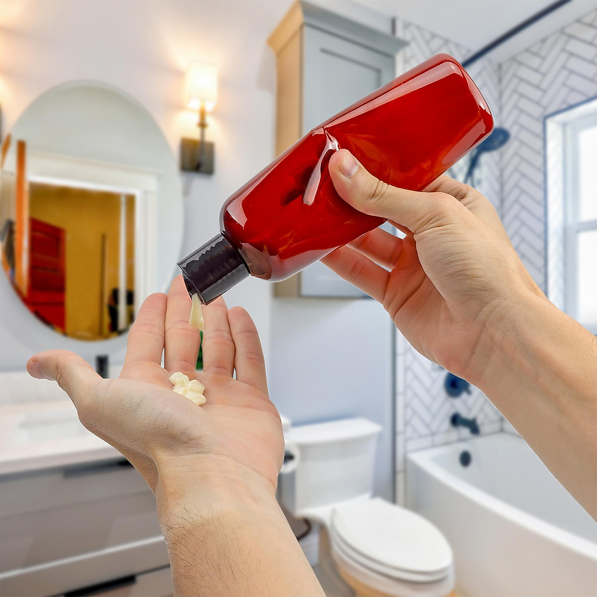 Cornucopia Brands 8oz Plastic Bottles w/Disc Top Flip Cap (6-Pack); BPA-Free Containers For Shampoo, Lotions, Liquid Body Soap, Creams (8 ounce, Amber Brown)