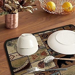 Rustic Cabin Lodge Bear Tree Dish Drying Mat for Kitchen Countertop, Absorbent Dishes Drainer Fast Drying, Drying Mat 18 X 24 Inch