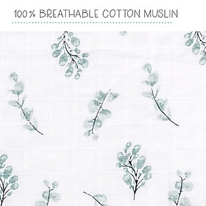 The Peanutshell Muslin Canopy Car Seat Cover, Breathable Lightweight 360° Protector Baby Car Seat Cover Size 36" x 24" - Gender Neutral Eucalyptus Pattern