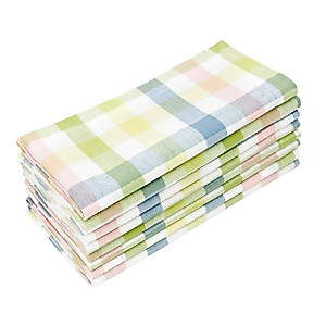 COTTON CRAFT Gingham Buffalo Plaid Check Napkins - Mitered Corners - Spring Easter Bunny Pastel Luncheon Dinner - Set of 8 - Pure Cotton - Reusable Washable - 18 inch x 18 inch - Yellow Multi Pastel