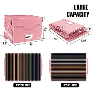 DocSafe File Box Fireproof Document Box with Lock,File Storage Organizer Box with Insert Pockets,Collapsible Portable File Box Home Office File Cabinet with Handle for Hanging Letter/Legal Folder,Pink