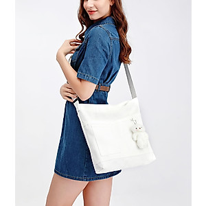 Covelin Womens Canvas Bag with Bear Pendant Crossbody Purse Top Zip Shoulder Handbag Army Green