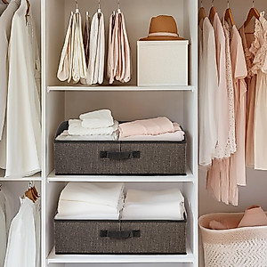 DAYARD Fabric Bins [3-Pack], Trapezoid Storage Bins with Handles, Foldable Baskets Storage Boxes for Shelves, Closet, Bookshelf, Organizer Containers, 20 x 11 x 8 inch Coffee