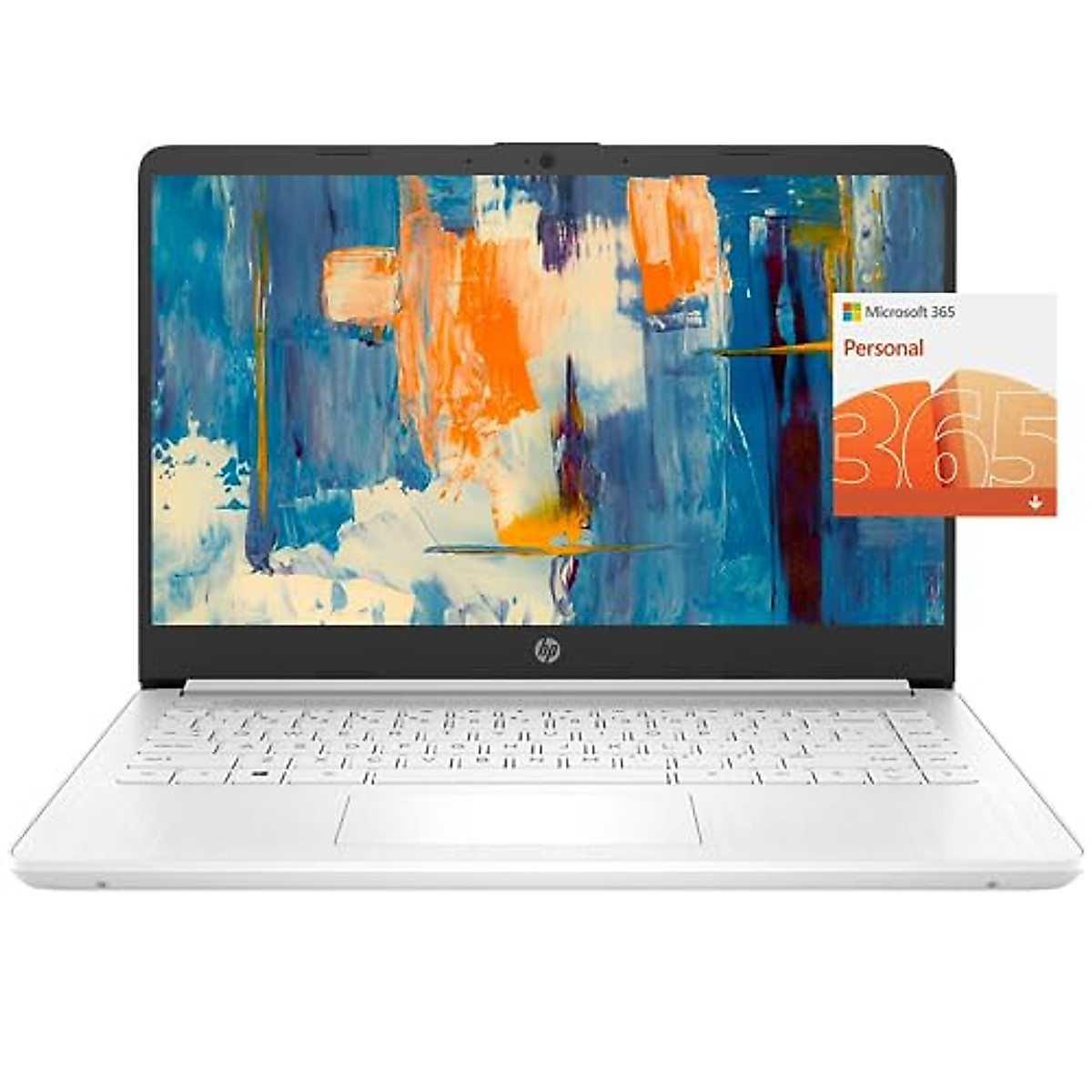 HP Stream Laptop, 14" HD Display, Intel Celeron N4120 Processor, 16GB Memory, 320GB Storage (64GB eMMC + 256GB Card), 1-Year Office 365, Webcam, HDMI, Wi-Fi, USB-C, Windows 11 Home, White, JVQ MP