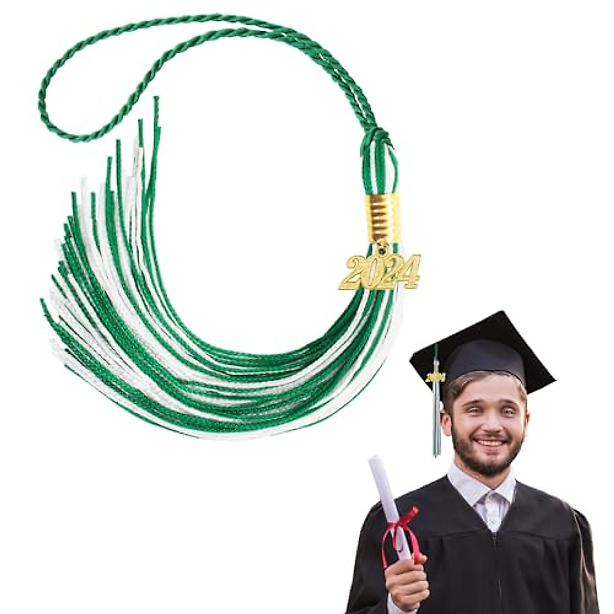 2024 Graduation Tassel for Cap - Class of 2024 Charm Ceremonies Accessories, Gown Decoration Cord for Graduates - Green and White