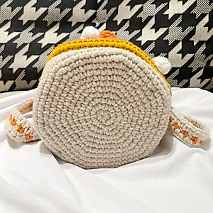 XIAYUPAGU Handmade Knitted Purse Wool Knitted Mushroom Shoulder Bag for Women Crossbody Bucket Bag with Drawstring (Orange)