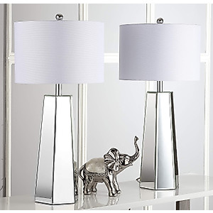 SAFAVIEH Lighting Collection Janice Modern Art Deco Mirror Chrome 32-inch Bedroom Living Room Home Office Desk Nightstand Table Lamp Set of 2 (LED Bulbs Included)