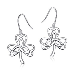 S925 Sterling Silver Good Luck Irish Shamrock Celtic Earrings Celtic Knot Drop Dangle Earrings for Women St Patricks Day Gifts (03_Celtic Clover Earrings)