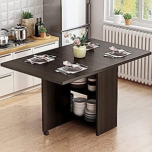 DINAZA Folding Dining Table Drop Leaf Table for Small Spaces with 2 Tier Storage Racks Multifunction Space Saving Table Extension Dinner Table for Kitchen Bedroom