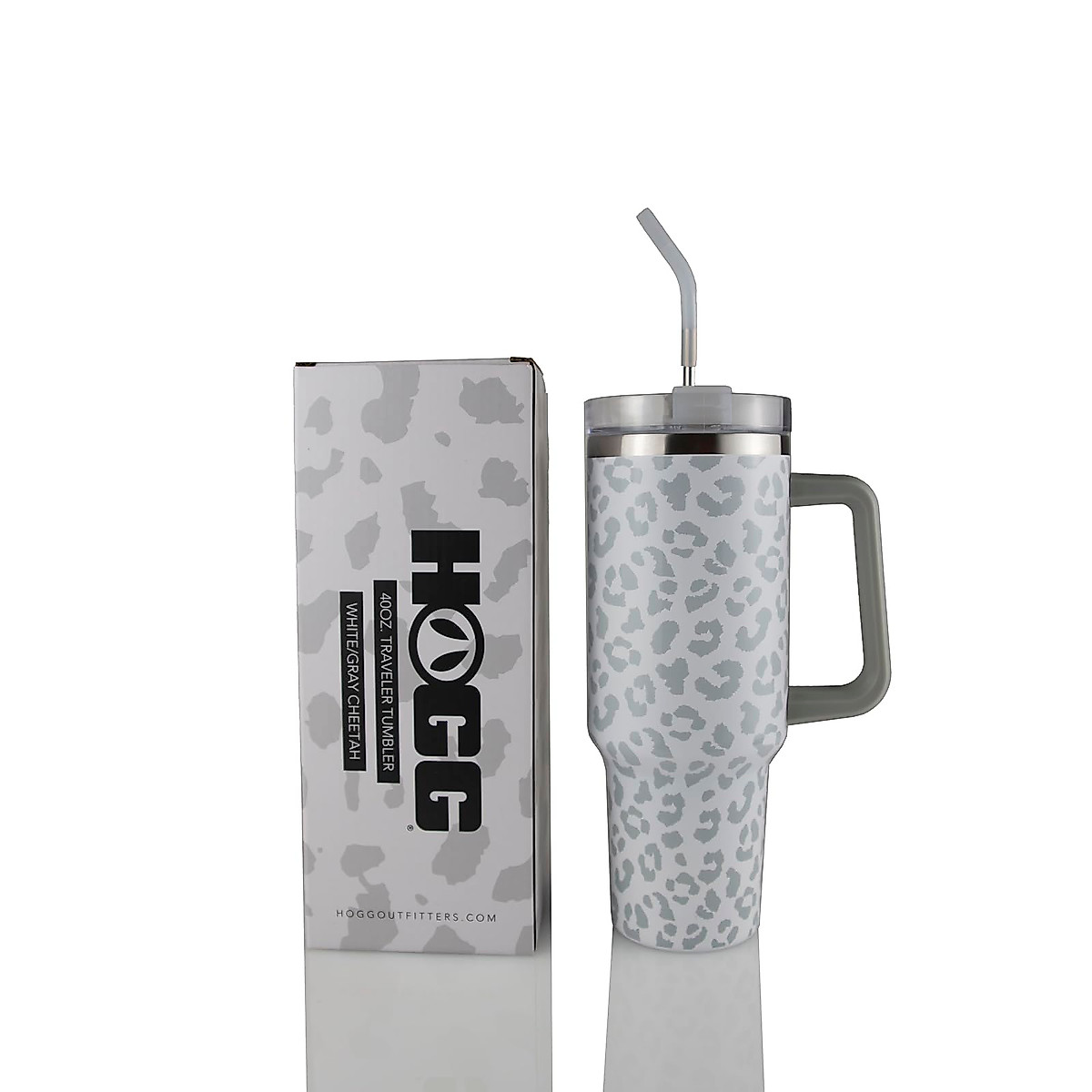 Hogg 40oz Traveler Powder Coated Tumbler DIY, Customizable, Add Logo, Vinyl, Alcohol Ink, or Glitter & Epoxy, Bulk/Wholesale Tumblers (White Cheetah)