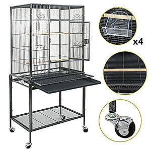 ZENY 53-Inch Parakeet Bird Cage, Wrought Iron Standing Large Parrot Parakeet Flight Birdcage with Rolling Stand, Pet Parrot Cage, Flight Cage for Cockatiels Parakeet Lovebird Canary Finch