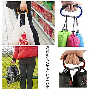 MroMax Pack of 2 Grocery Bag Holder Handle Carrier Tool Grip Your Tote，Handy Stroller Hooks, Multi Purpose Hooks, Pushchair Shopping Bag Hook Carabiner Maximum Load 6.61 lb (Red)