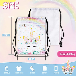 WAWSAM Rainbow Kids Drawstring Backpack - 13" x 18" Sports Gym Bag for Girls Waterproof Beach Swimming Travel Sackpack Birthday Christmas Gift with Zippered Pocket