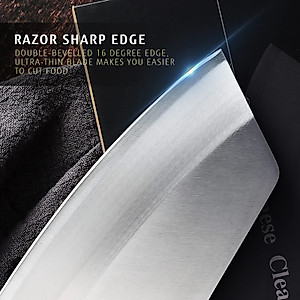 hecef 8 Inch Chinese Cleaver Kitchen Knife, Vegetable Meat Cleaver Chef’s Knife Made of High Carbon Steel & Ergonomic Cuibourtia Handle, Sharp Kitchen Cutlery for Home & Restaurant with Gift Box