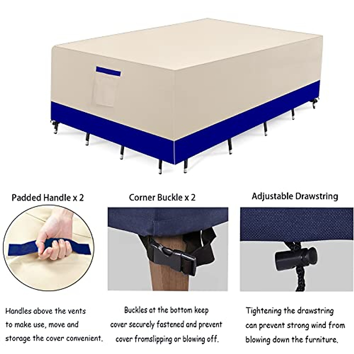 DUSTYPROTE Outdoor Furniture Cover Waterproof,64in Outdoor Furniture Covers for Patio Furniture,Garden Sofa,Dining Table Set,Table and Chair with Padded Handles, Two Buckles