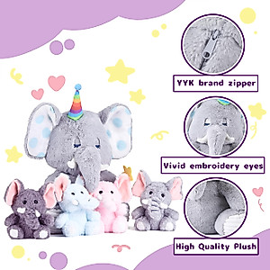 EARTHSOUND Elephant Mom and Baby Stuffed Animal Mommy Plush Toy,16” Cute Small Mama Soft Toys with Little Babies,Family Set Gifts for Kid