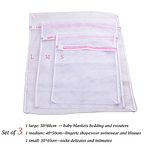 HONBAY Set of 3 Mesh Laundry Bags for Lingerie Socks Pantyhose Baby Clothes and Stuffed Toys Used in Both Washing Machine and Dryer Coarse Mesh Zippered Bags (1 Large 1 Medium 1 Small)