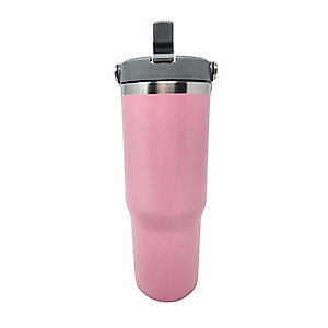 FTB Creative 30oz Flip Straw Insulated Tumbler, Double Wall Stainless Steel, Leak Proof Cup (Pink)