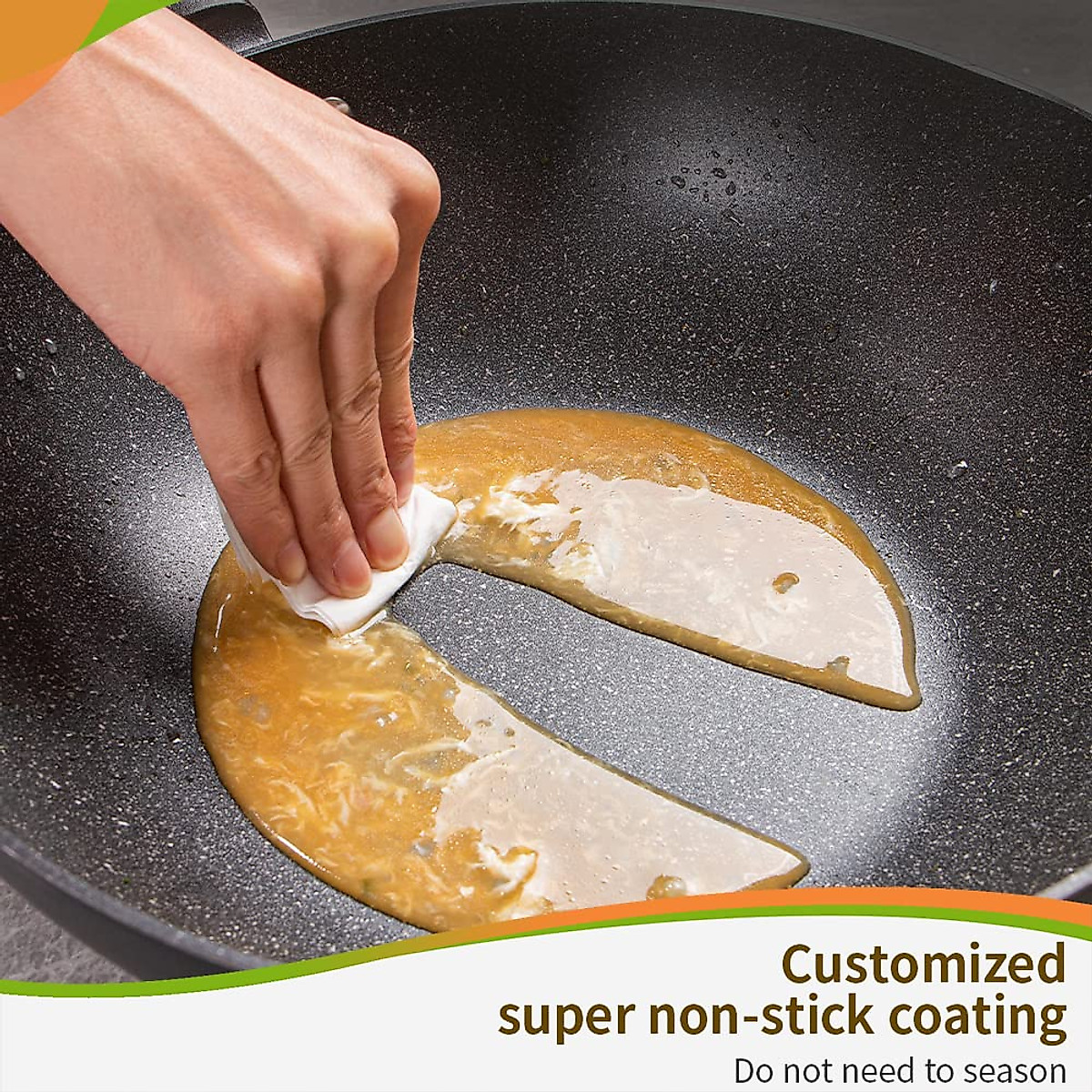 Wok Stir Fry Pan with Lid, Nonstick Woks Pan 12 Inch, 100% PFOA-Free Coating, Non Stick Cooking Frying Pans with Detachable Wooden Handle, Induction Compatible, Black