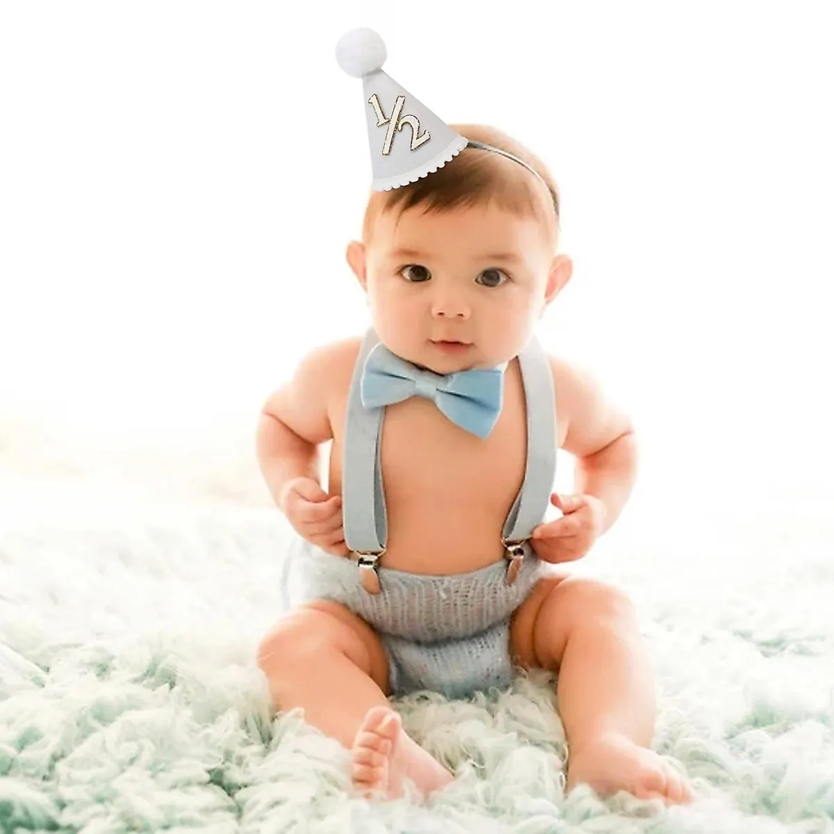 Boho Half Birthday Conical Cap - Natural 6 Month Celebration Hat with Milky White Color for Birthday Celebration