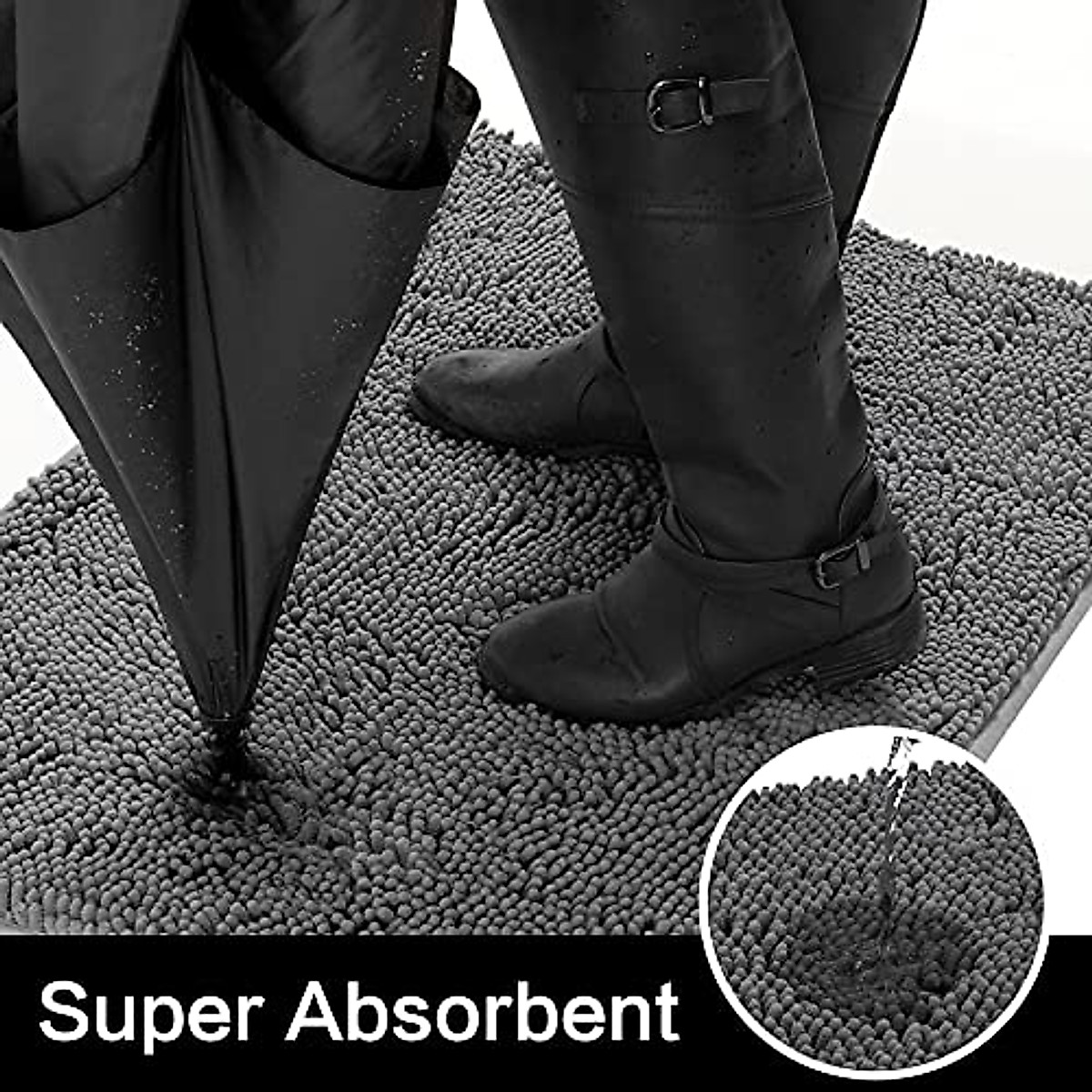 HOMEIDEAS Durable Chenille Water Absorbent Door Mat Indoor, 24x36, Machine Washable Drying Entryway Rug, Soft Dog Mat Rug, for Shoes and Pet Paws, Non-Slip Inside Doormat for Entrance, Mud Room, Grey