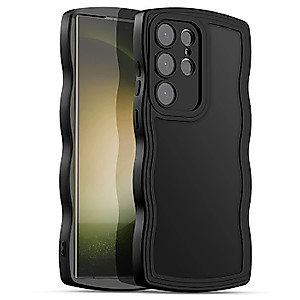 AICase Cute Solid Color Curly Wave Frame Soft Compatible with Samsung Galaxy Phone Case (Black, Galaxy S20 Ultra)