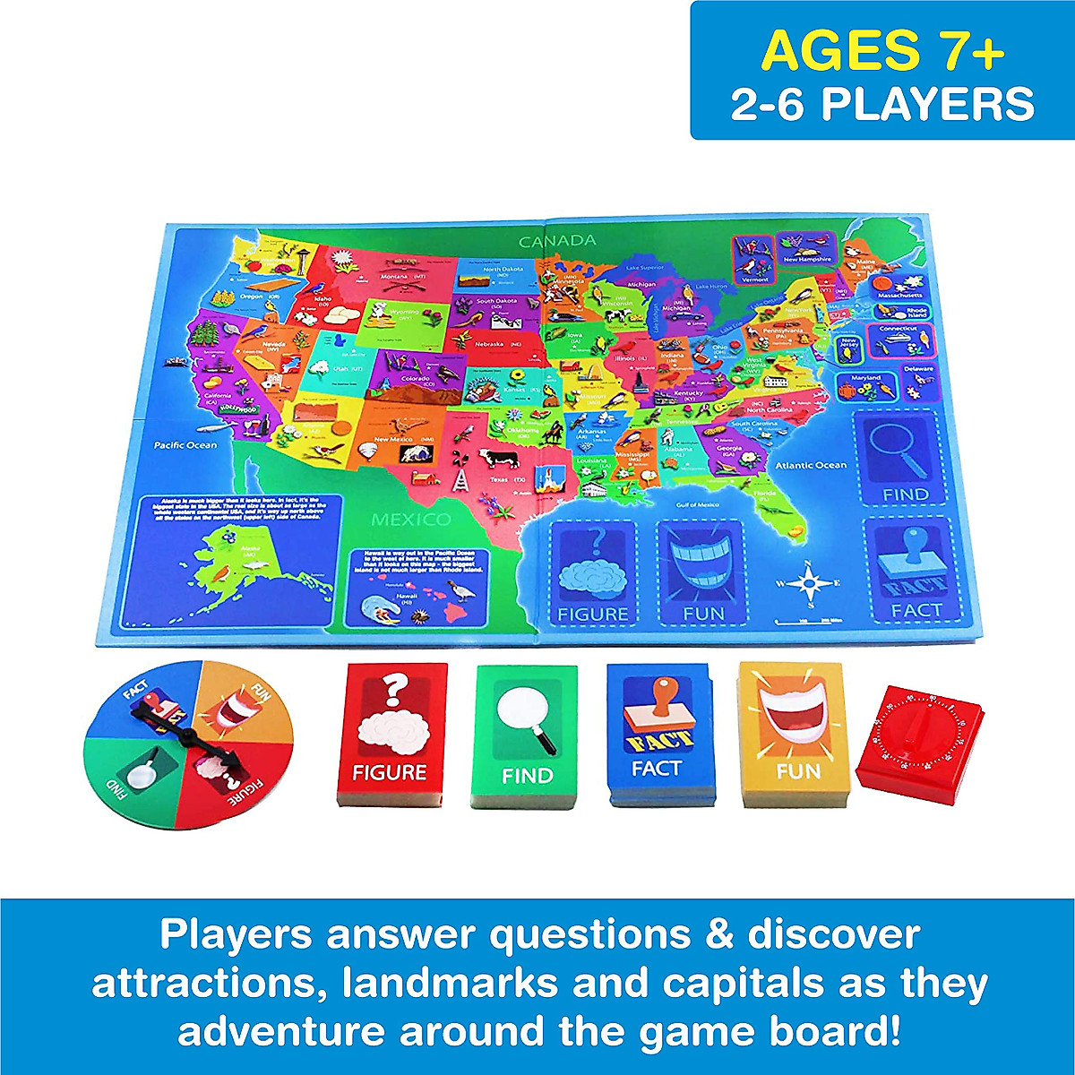 Game Zone Great States - Fun and Educational Geography Game for Ages 7+ - An Engaging Way to Learn about the 50 States with Friends and Family