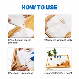 Japanese Zen Garden for Desk White Beach 12" x 8" Desktop Mini Zen Garden with White Sand Artificial Bonsai Tree Rocks Rakes & Accessories Meditation Zen Gifts Sand Tray Play Kit for Kids Adult