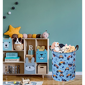 Sanjiaofen Kids Boys Hamper, Kids Laundry Basket Collapsible Monster Truck Storage Baskets for Boy Room Decor,Office,Toy Organizer,Gift Hamper(Monster trucks)