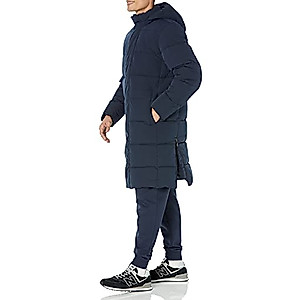 Amazon Essentials Men's Recycled Polyester Hooded Long Puffer, Navy, X-Large