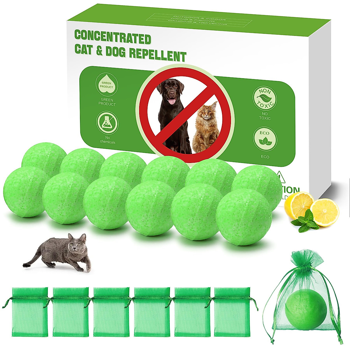 MAGIC CAT Cat Repellent Outdoor, 12 Pack Peppermint Oil Cat Deterrent Indoor for Home to Protect Furniture Curtain Pet Family Safe, Dog Repellent to Keep Feral Cats Stray Dogs Out of Yard Garden Lawn