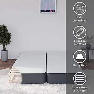 Greaton, 4-Inch Sturdy Box Spring for Mattress Support-Durable and Fully Assembled, Natural Wood Foundation for Queen, Black