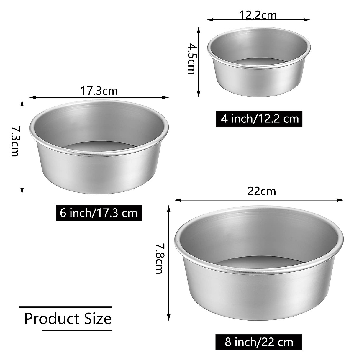 GOLEDU 3 Piece Round Cake Pan, 4" 6" 8" Aluminum Cake Baking Pan with Removable Base, Commonly Used for Baking Cakes that Need a Lot of Volume to Expand, Such as Chiffon Cake, Sponge Cake, etc.