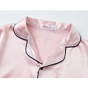 Topgal Little & Big Girls Pajama Set Size 16 - Satin Silky Cute Cat Summer Shorts Outfit Pink