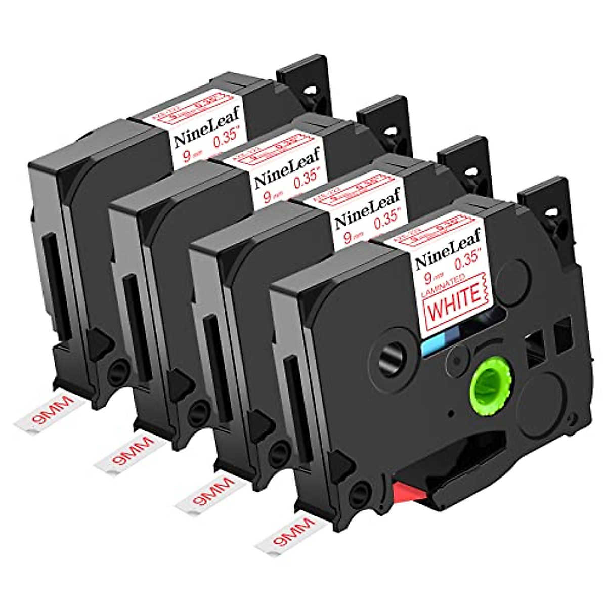 NineLeaf 4PK Compatible for Brother P-Touch TZe-222 TZe222 TZ-222 TZ222 9mm 0.35 Inch 3/8'' White on Red Laminated Ptouch Label Tape Work in PT-D800W PT-E200 PT-E300 PT-E500 PT-E550W Label Maker