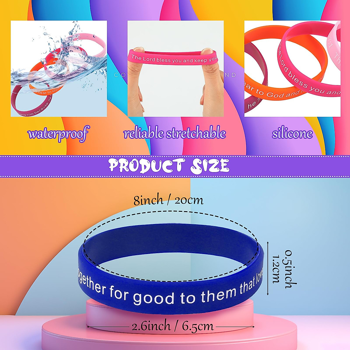 Estune 120 Pieces Bible Verses Bracelets Motivational Quote Rubber Wristbands Religious Silicone Bracelet Inspirational Silicone Wristbands Stretch Unisex for Men Women Party
