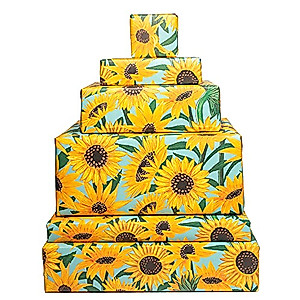 CENTRAL 23 Floral Wrapping Paper - Sunflowers Gift Wrapping Paper - Blue Yellow Boho Vintage - Bridal Shower Gift Wrap - 6 Sheets - For Women Men Birthdays Wedding Easter - Recyclable